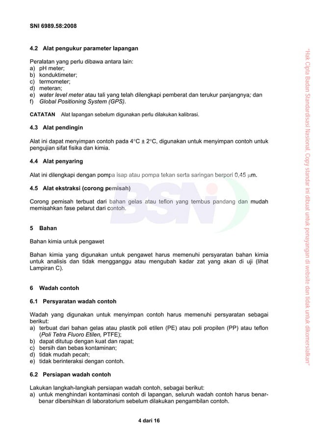 Sni metode-sample-air-tanah | PDF