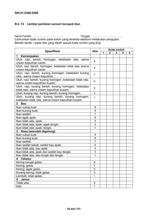 Sni 01 2346-2006 petunjuk pengujian organoleptik dan atau sensori | PDF