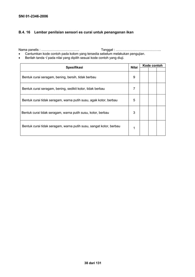 Sni 01 2346-2006 petunjuk pengujian organoleptik dan atau sensori | PDF