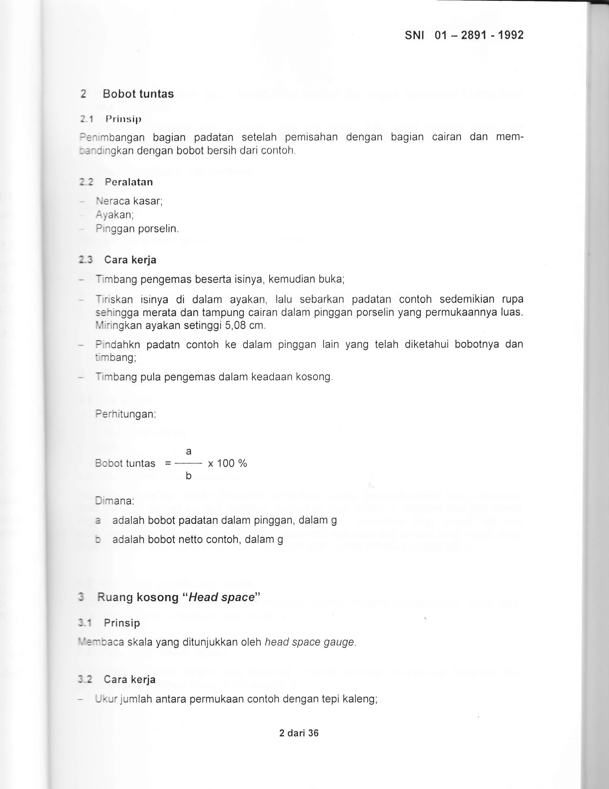 Sni 01 2891-1992 cara uji makanan minuman | PDF