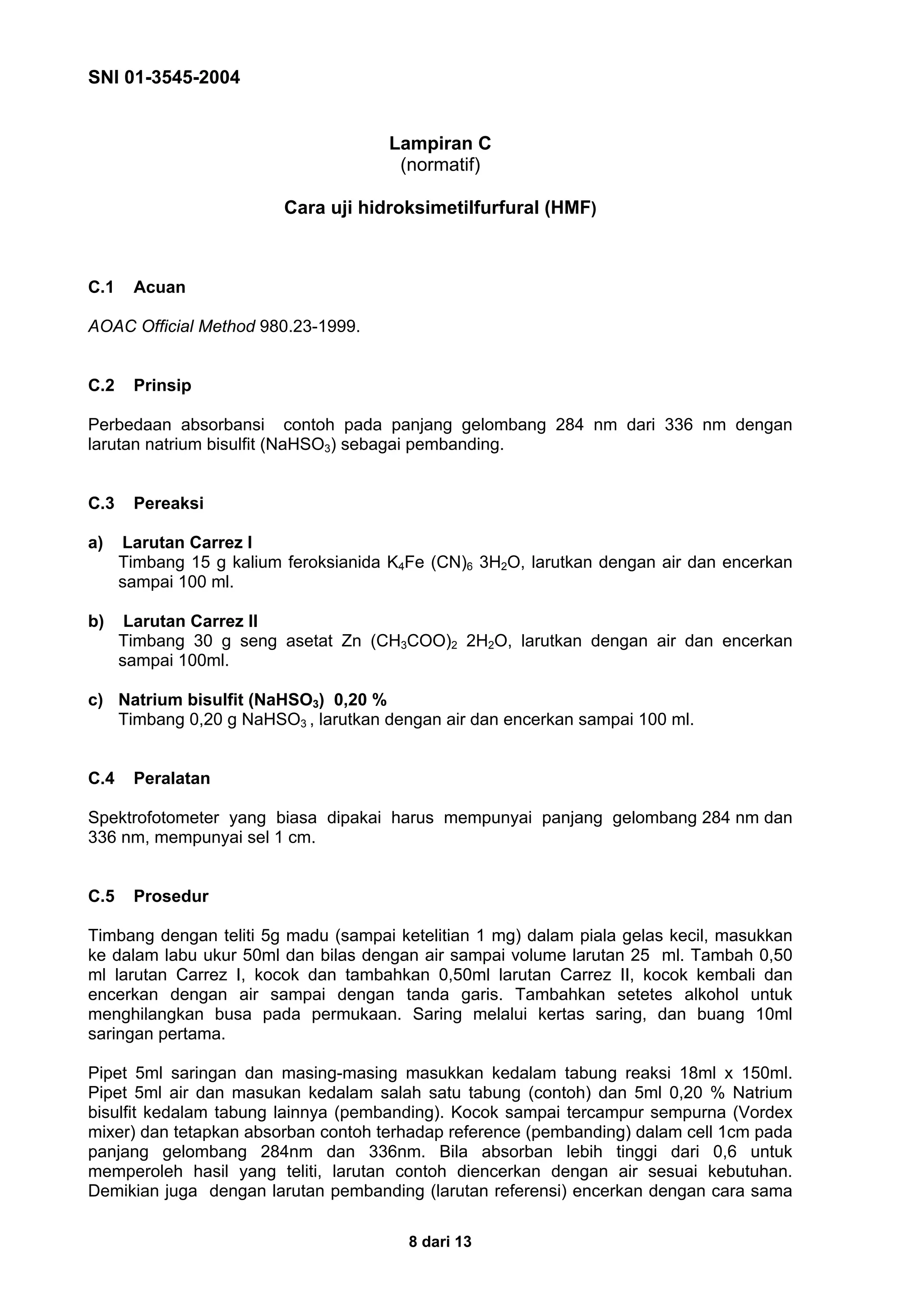 Sni 01 3545-2004 madu | PDF