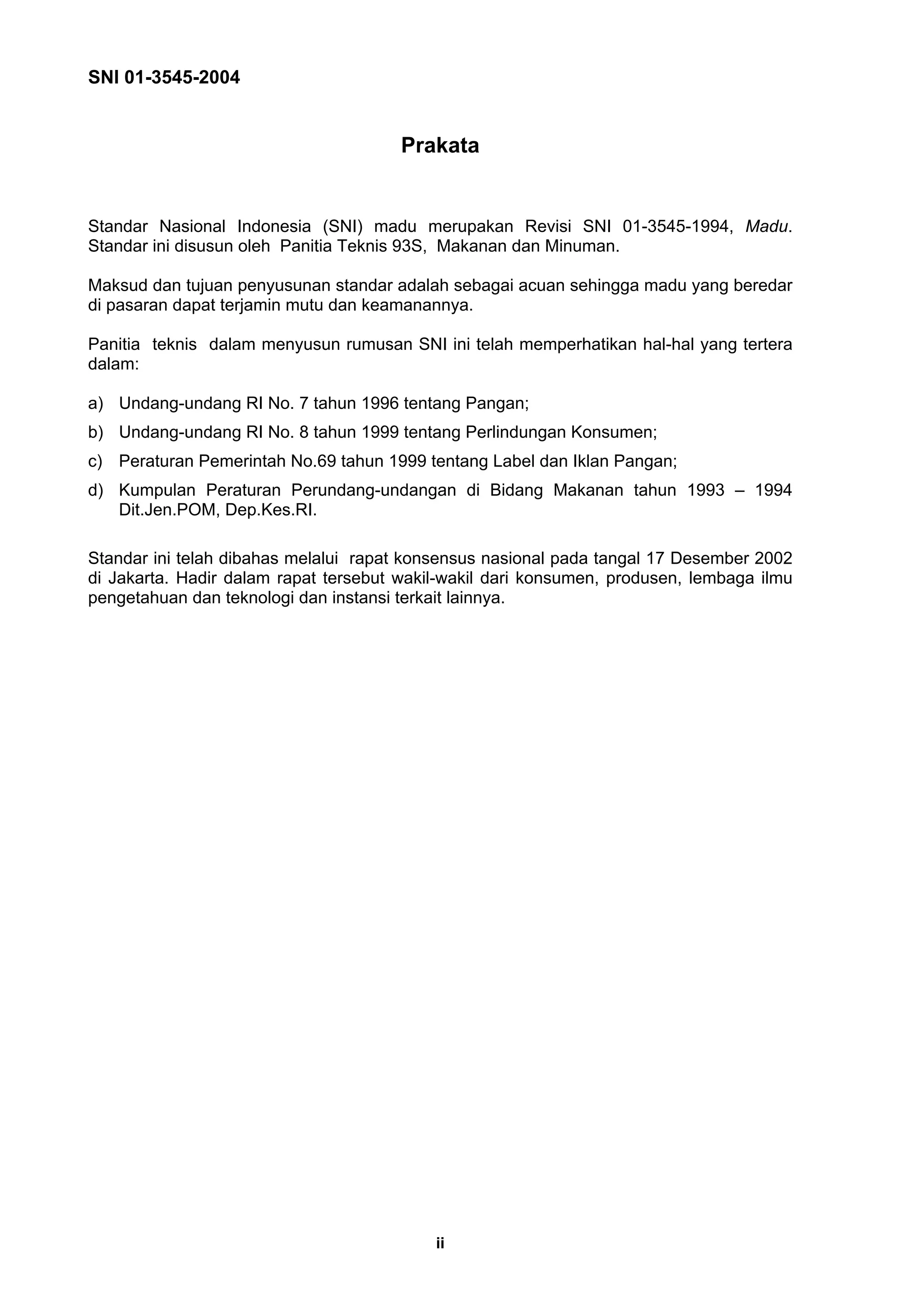 Sni 01 3545-2004 madu | PDF
