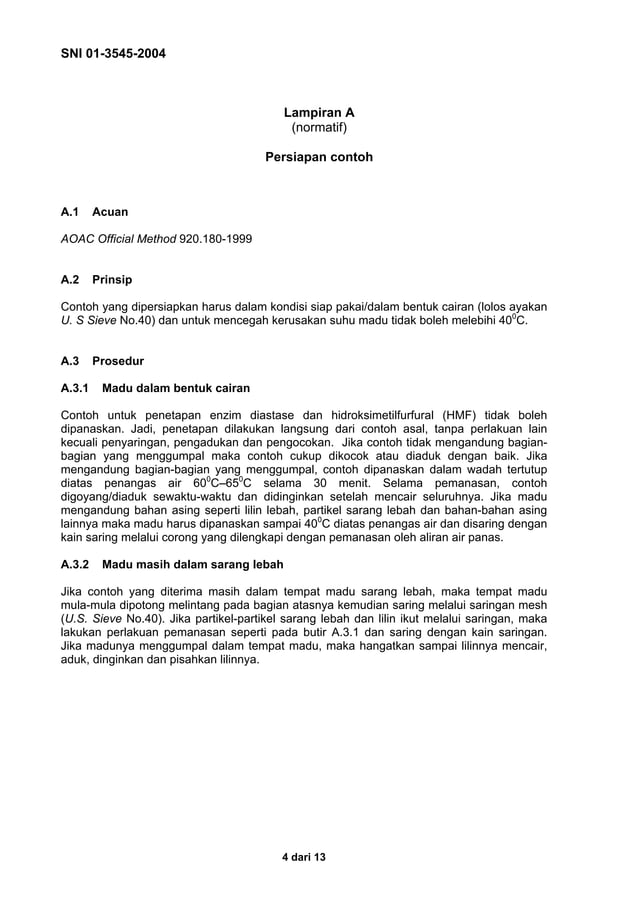 Sni 01 3545-2004 madu | PDF