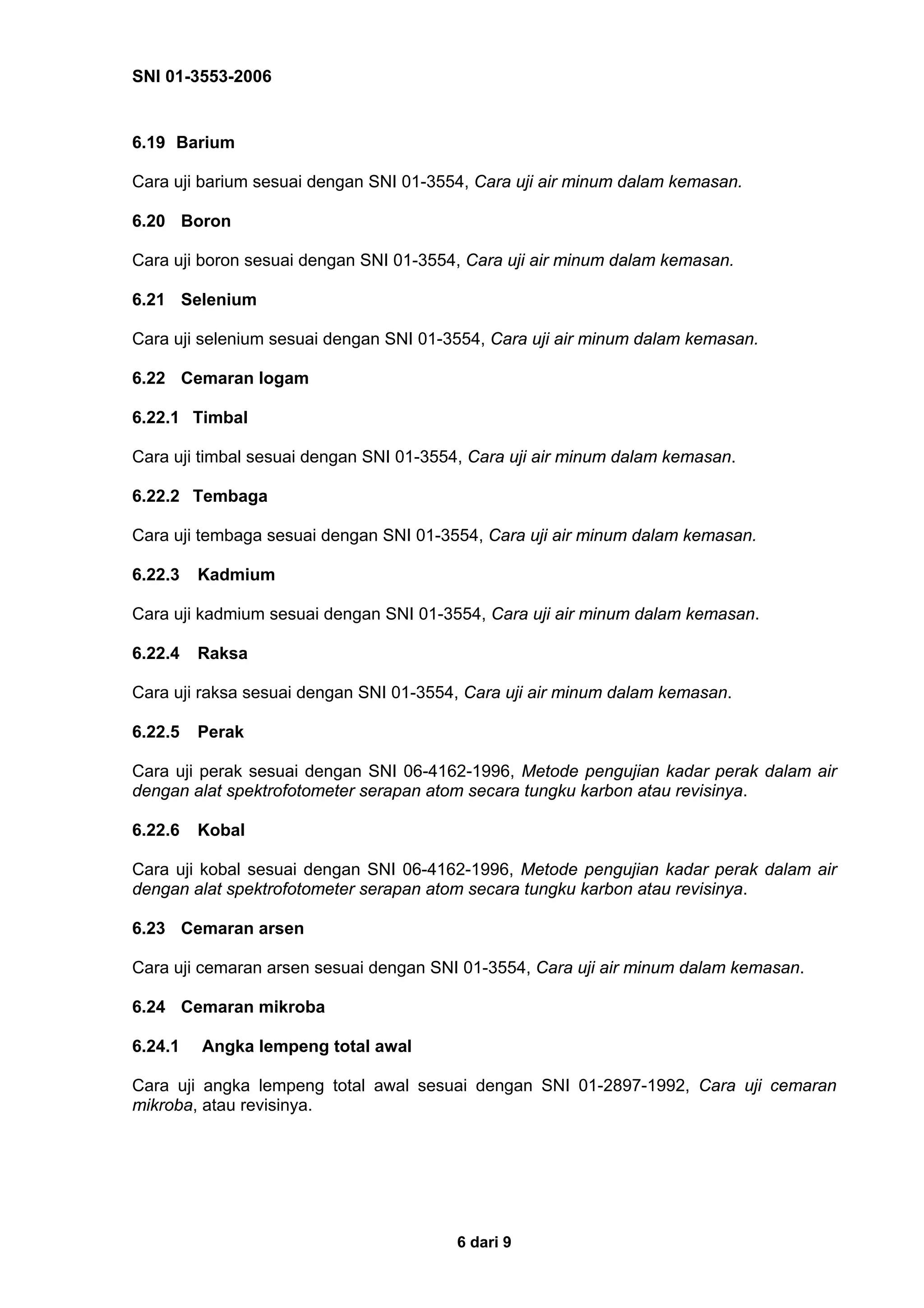 Sni 01 3553-2006-air minum dalam kemasan | PDF