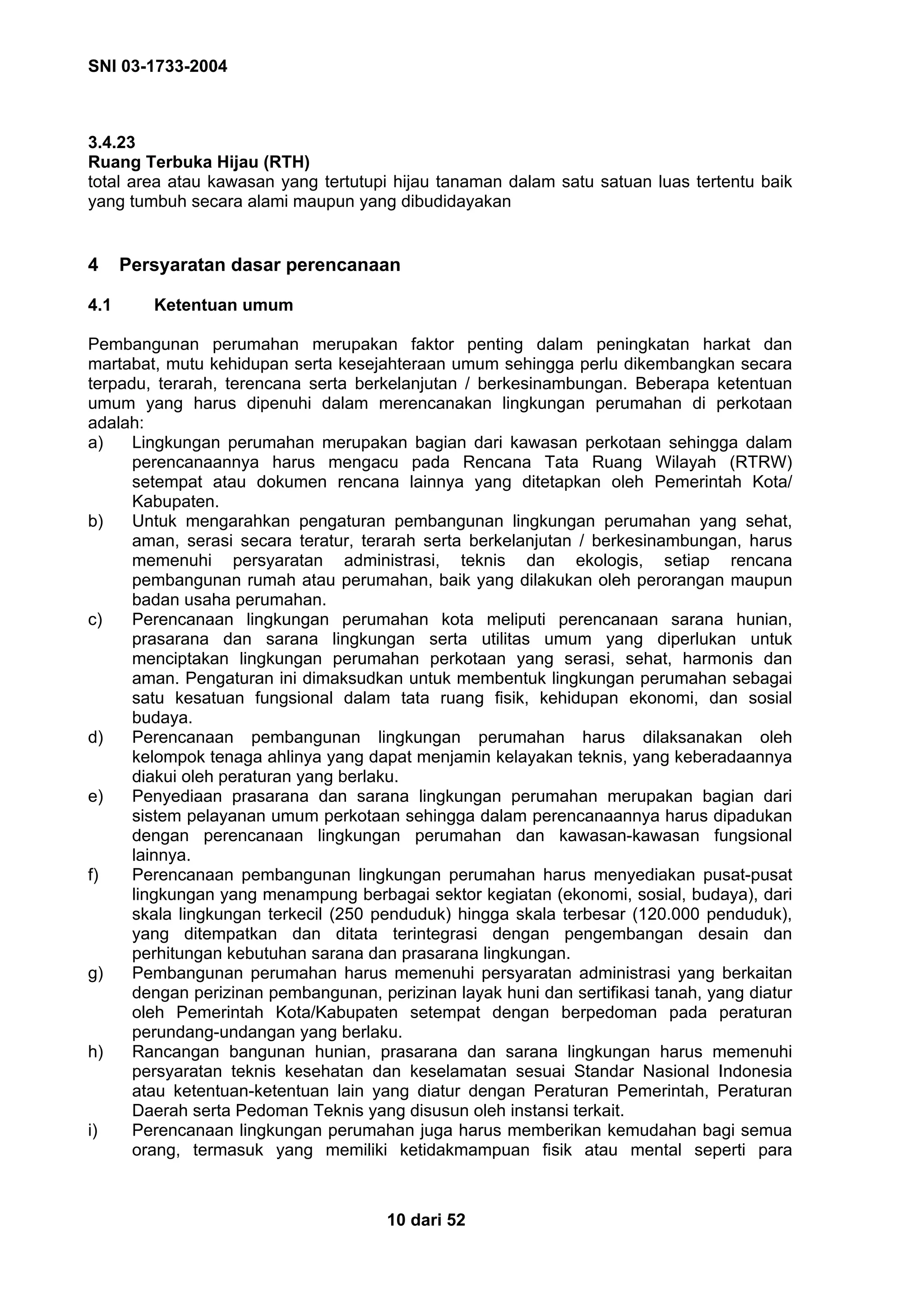 Sni 03 1733-2004 v.2 tata cara perencanaan lingkungan perumahan di perkotaan | PDF