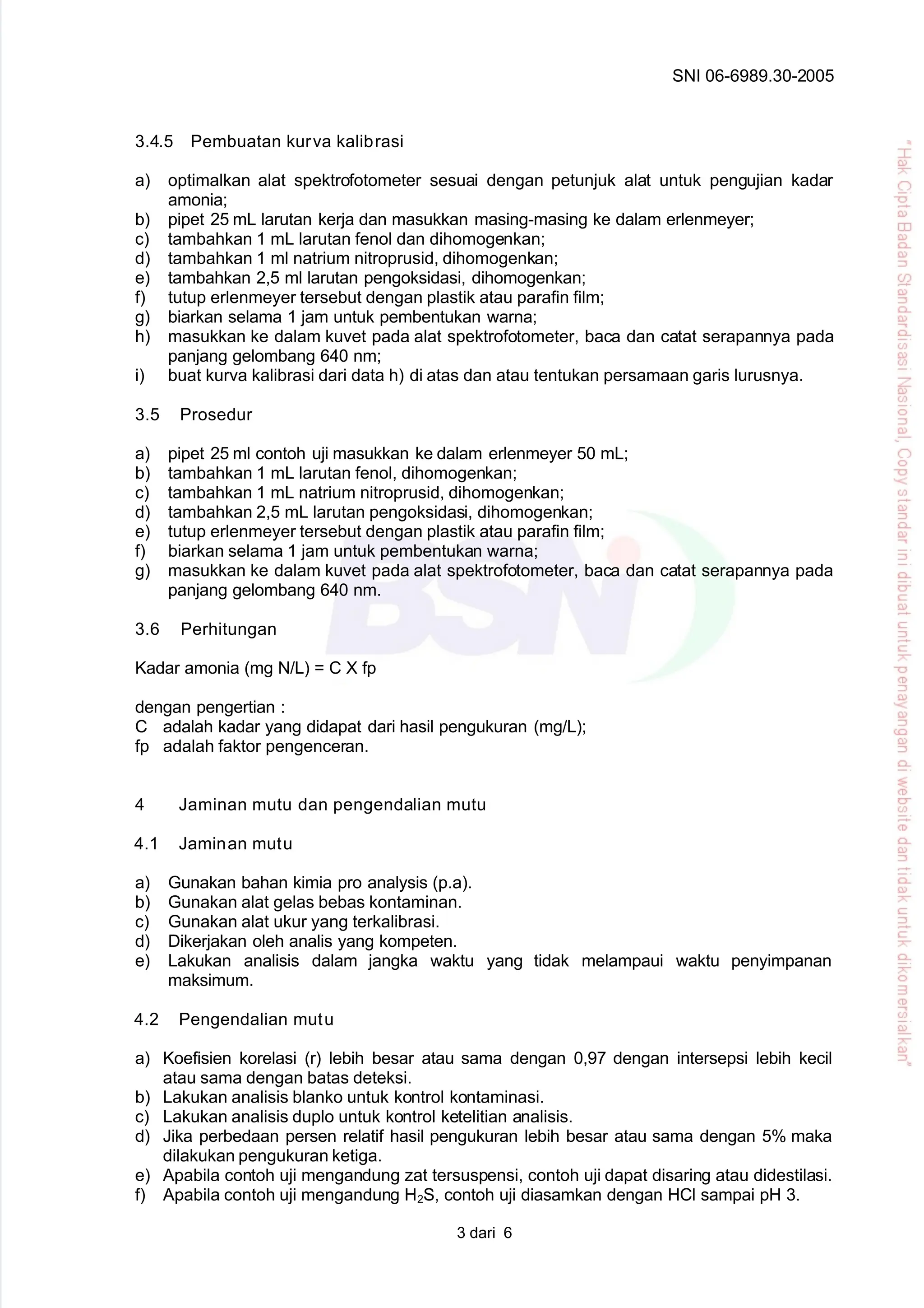 SNI 06-6989.30-2005 (Amoniak) untuk pengujjian air | PDF
