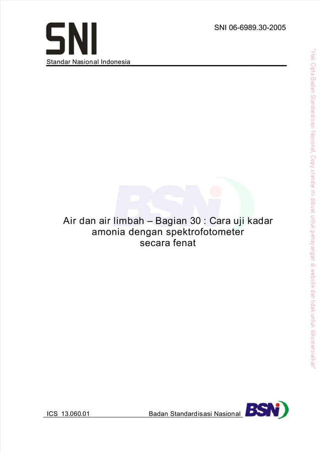SNI 06-6989.30-2005 (Amoniak) untuk pengujjian air | PDF