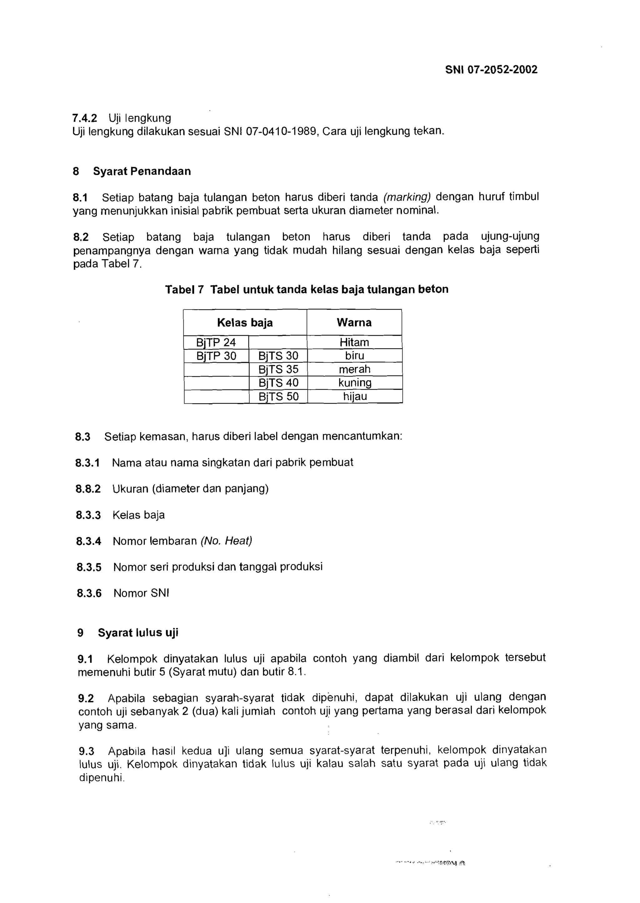 Sni 07 2052-2002 baja tulangan beton | PDF