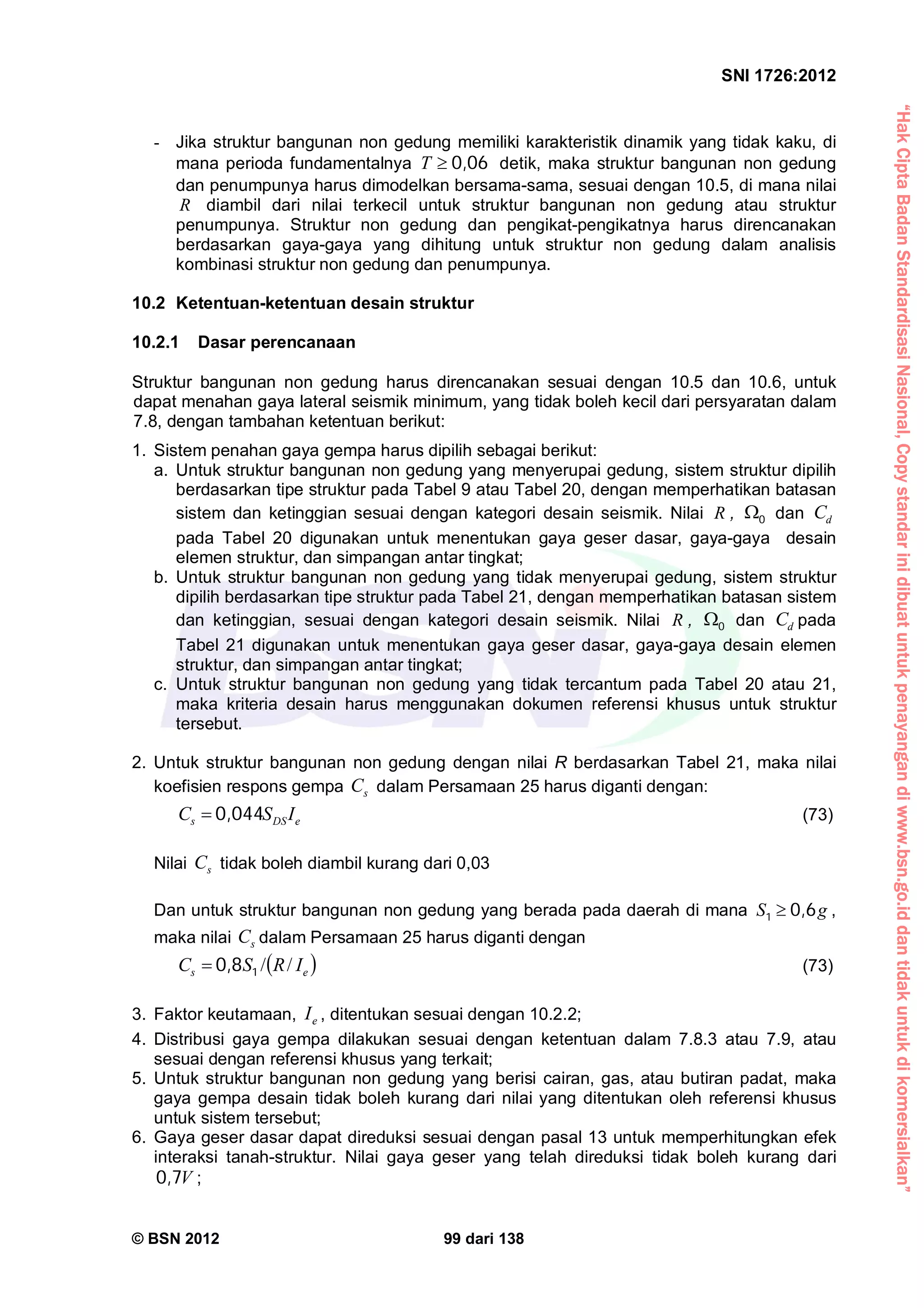 SNI 1726 2012 - STRUKTUR BANGUNAN GEMPA | PDF