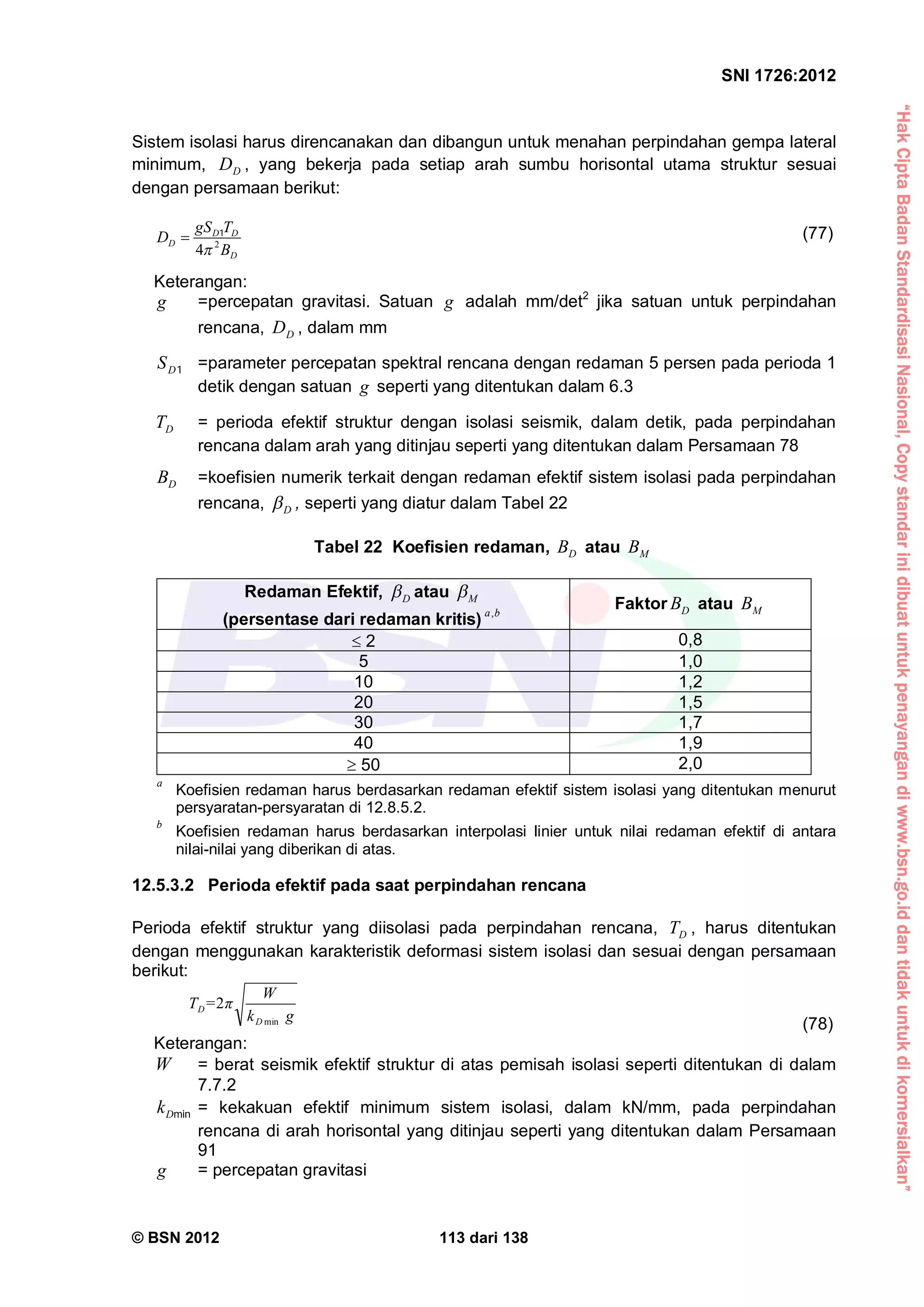SNI 1726 2012 - STRUKTUR BANGUNAN GEMPA | PDF