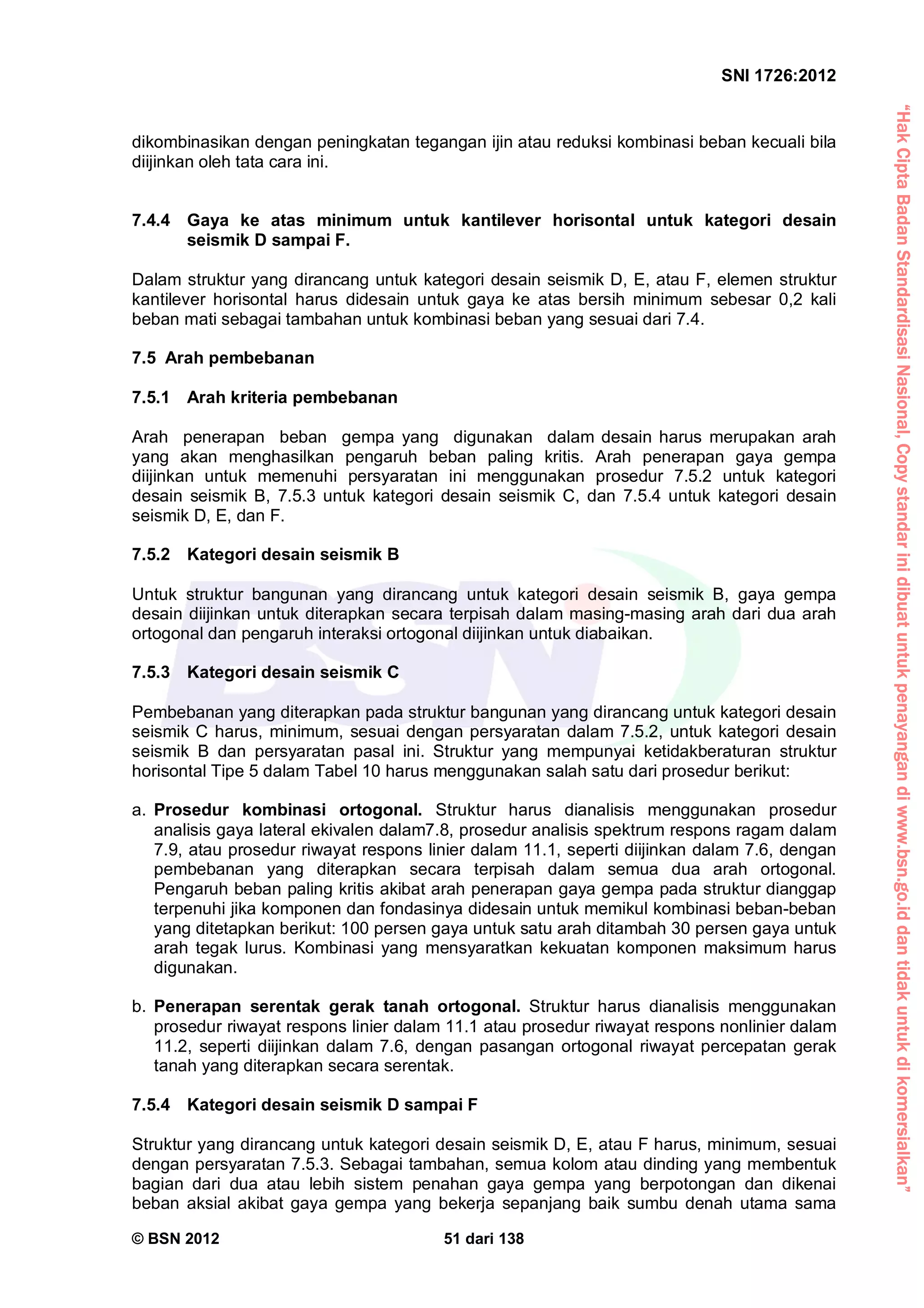 SNI 1726 2012 - STRUKTUR BANGUNAN GEMPA | PDF