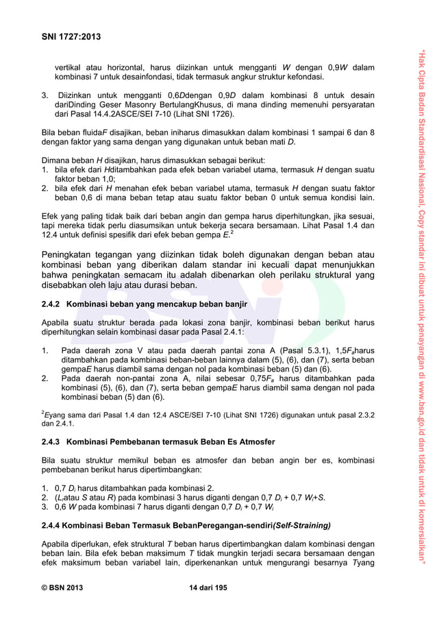 Sni 1727 2013 tata cara pembebanan untuk rumah dan gedung | PDF