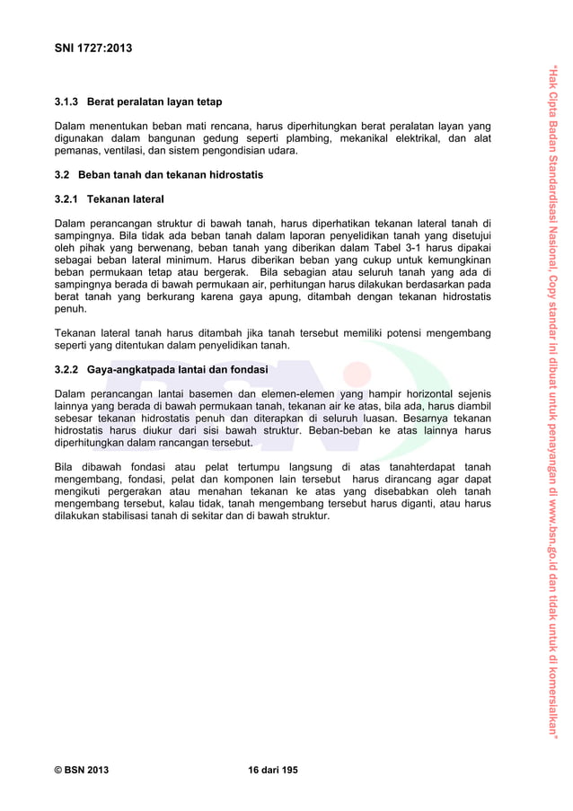 Sni 1727 2013 tata cara pembebanan untuk rumah dan gedung | PDF