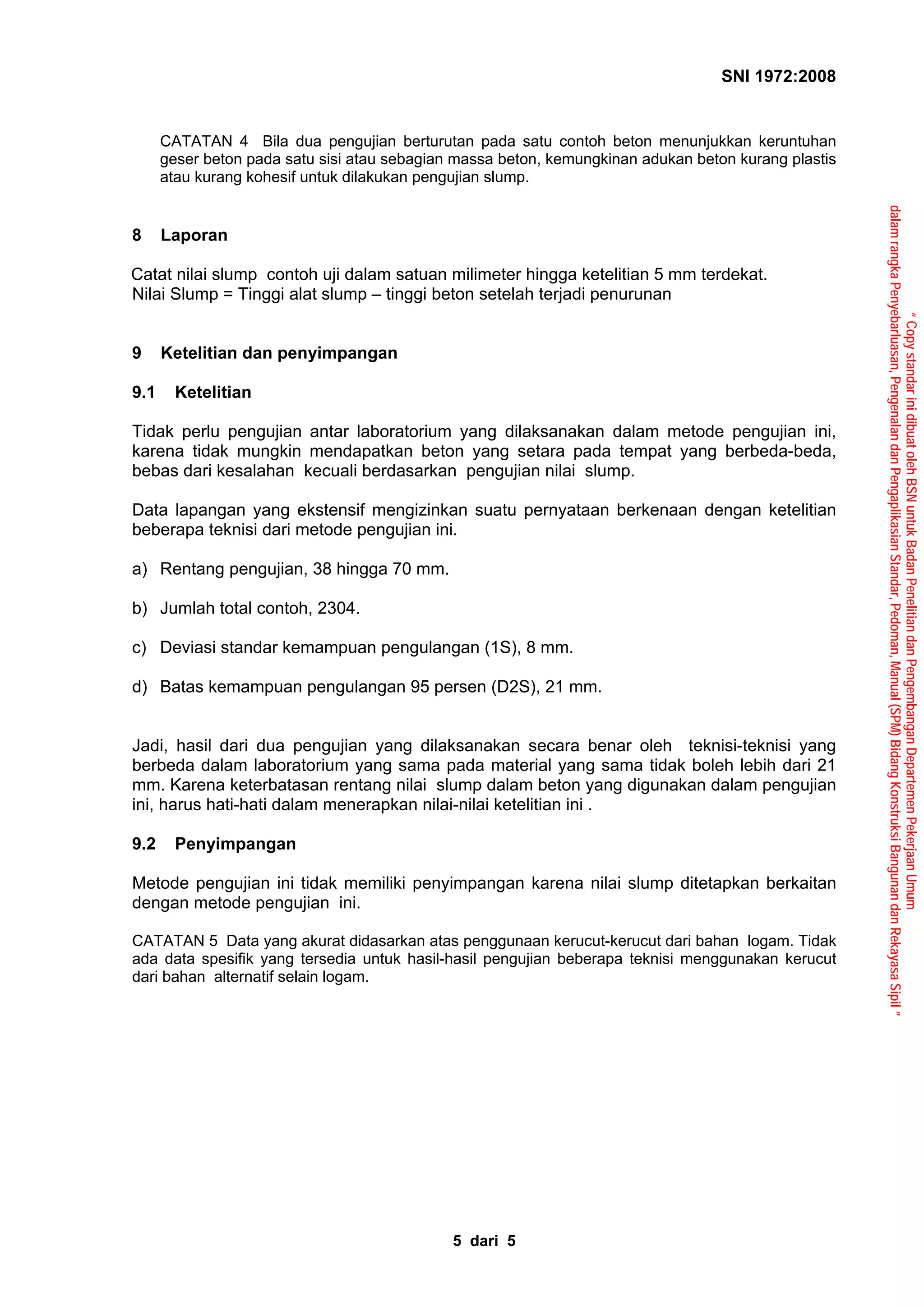 Sni 1972 2008 cara uji slump beton | PDF