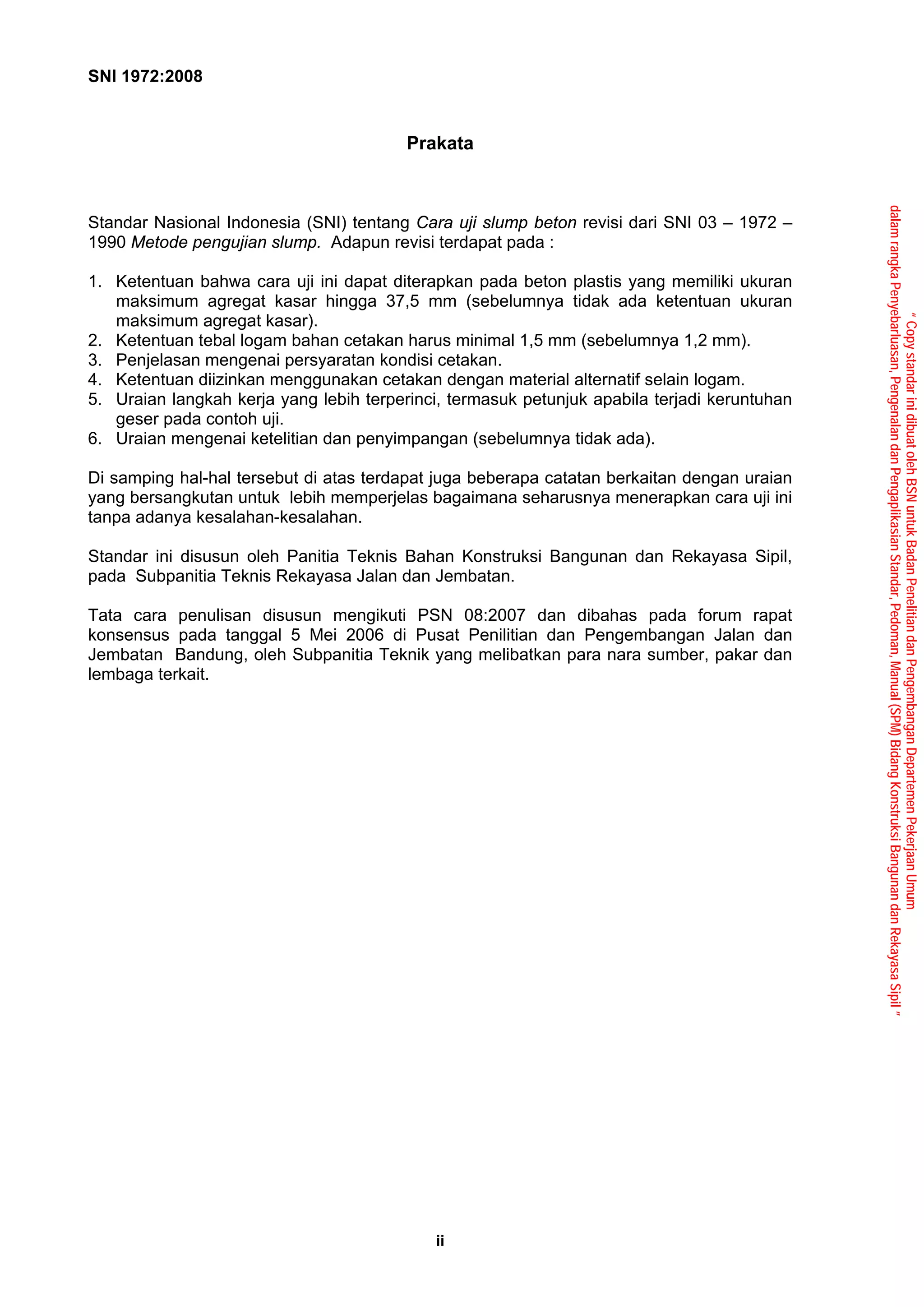 Sni 1972 2008 cara uji slump beton | PDF