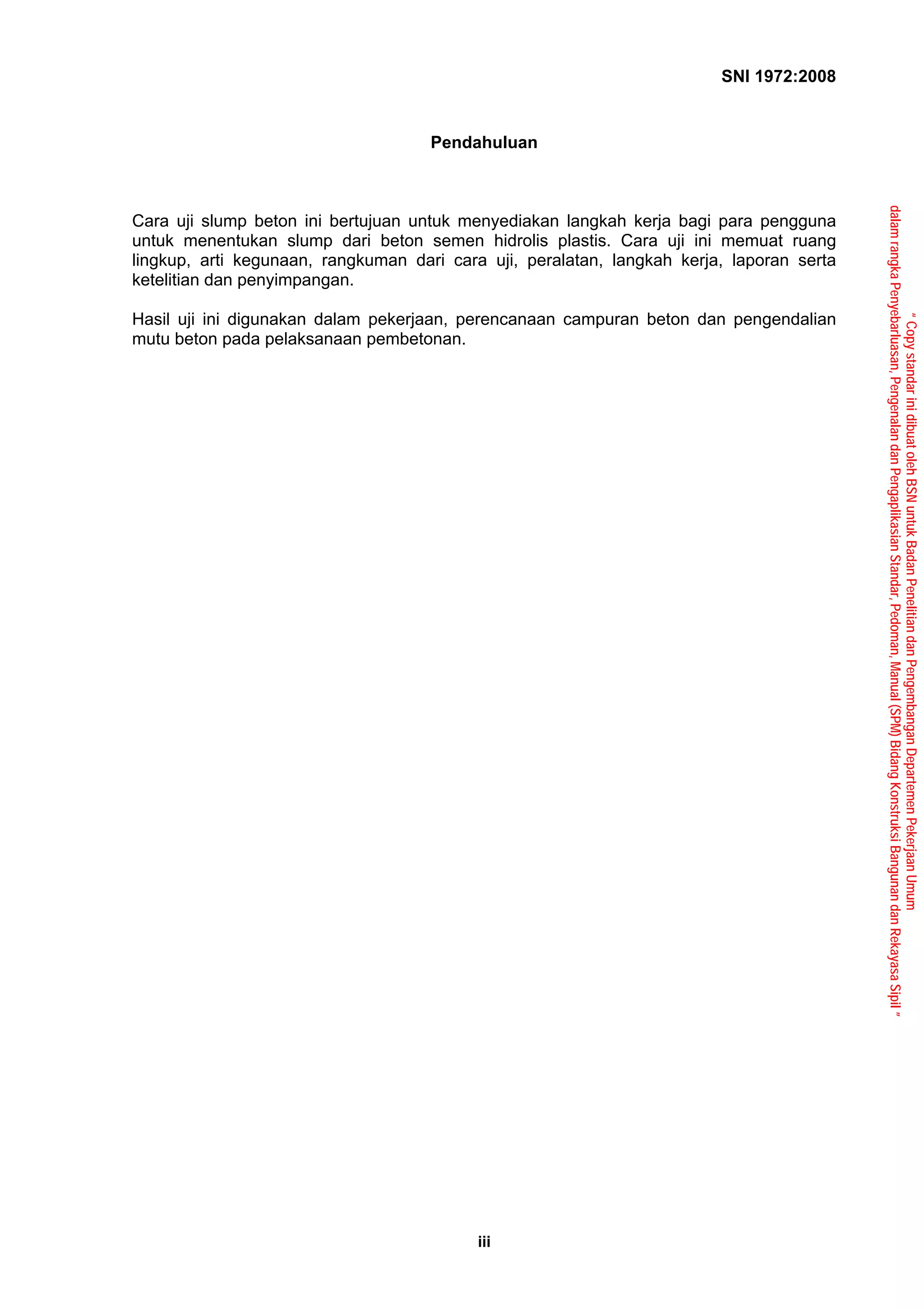 Sni 1972 2008 cara uji slump beton | PDF