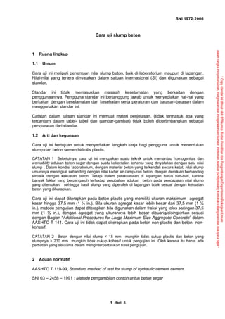 Sni 1972 2008 cara uji slump beton | PDF