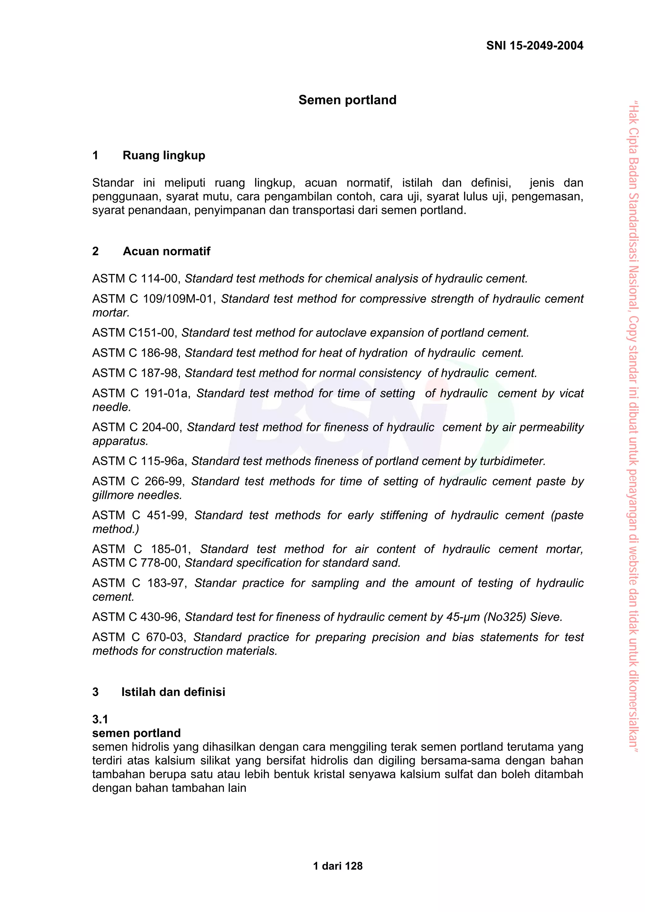 Sni 2049 2004 semen portland | PDF