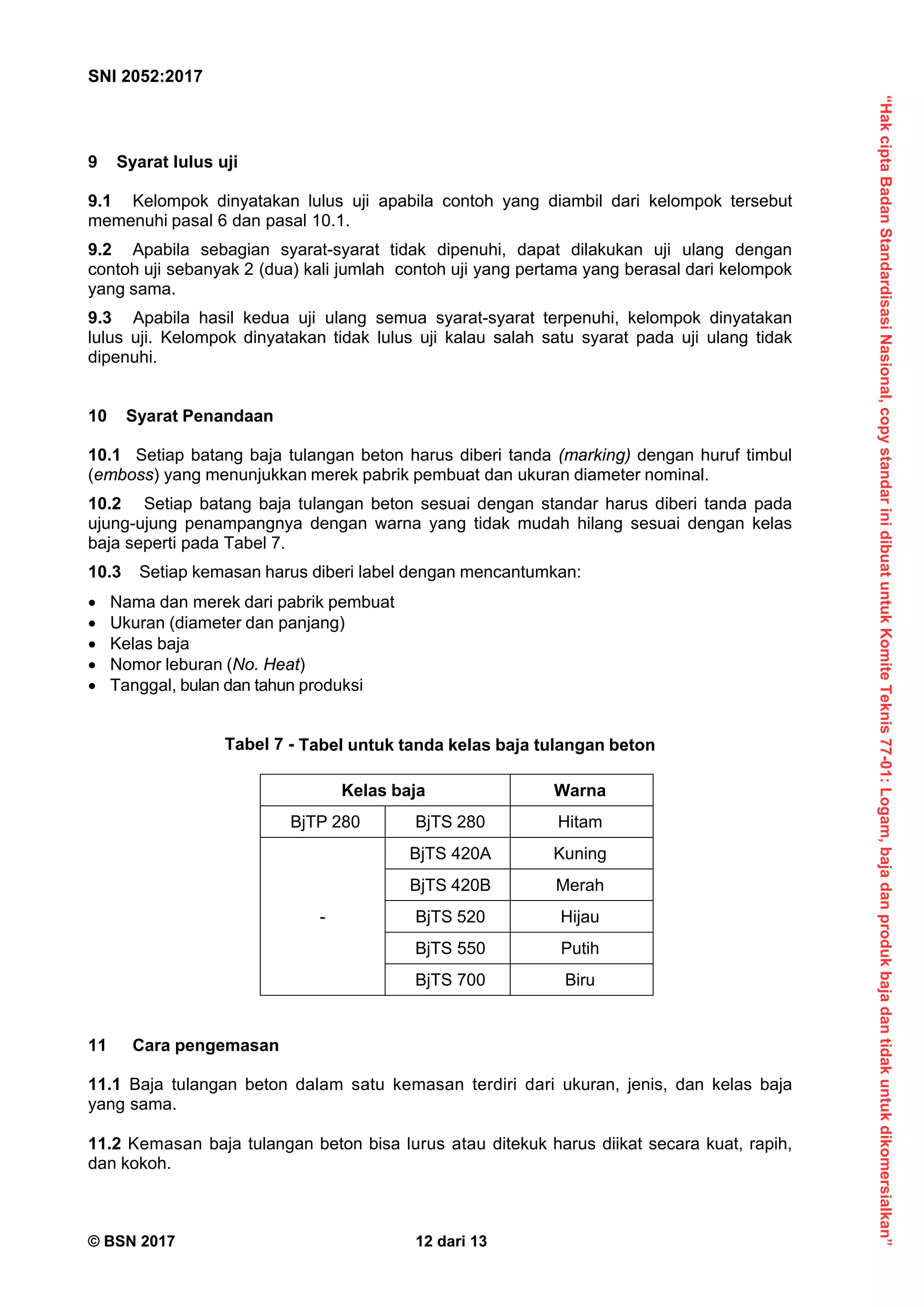 Sni 2052 2017 pengujian besi baja tulangan | PDF