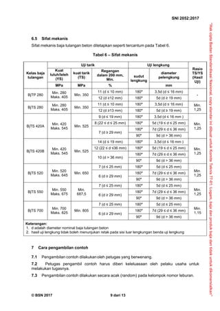 Sni 2052 2017 pengujian besi baja tulangan | PDF