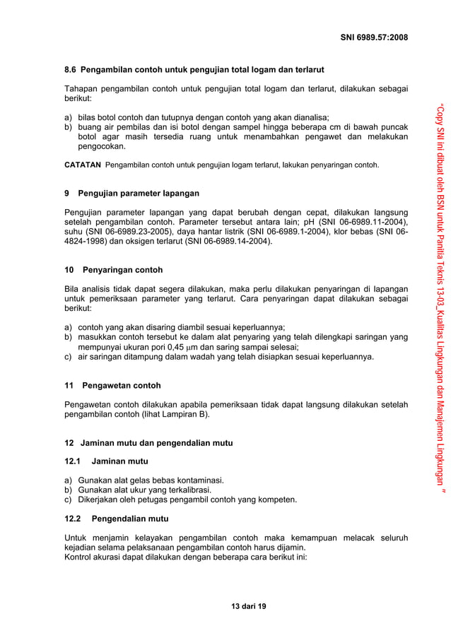 SNI 6989.57.2008 Metode Pengambilan Contoh Air Permukaan | PDF