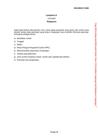 SNI 6989.57.2008 Metode Pengambilan Contoh Air Permukaan | PDF