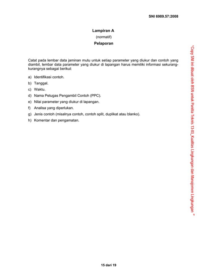 SNI 6989.57.2008 Metode Pengambilan Contoh Air Permukaan | PDF