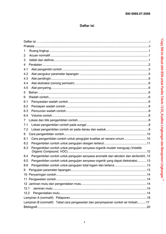 SNI 6989.57.2008 Metode Pengambilan Contoh Air Permukaan | PDF