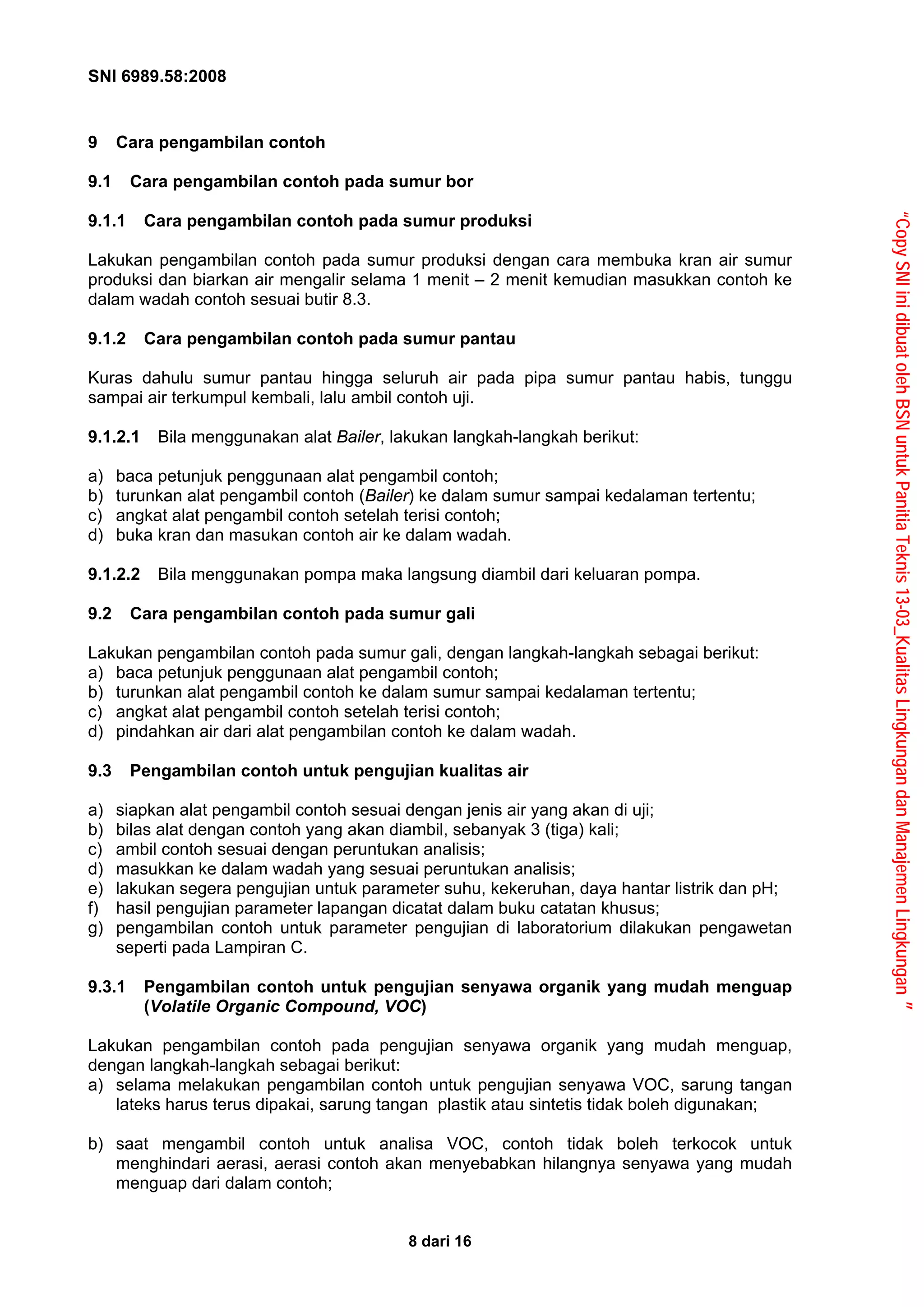 SNI 6989.58.2008 Metode Pengambilan Contoh Air Tanah | PDF