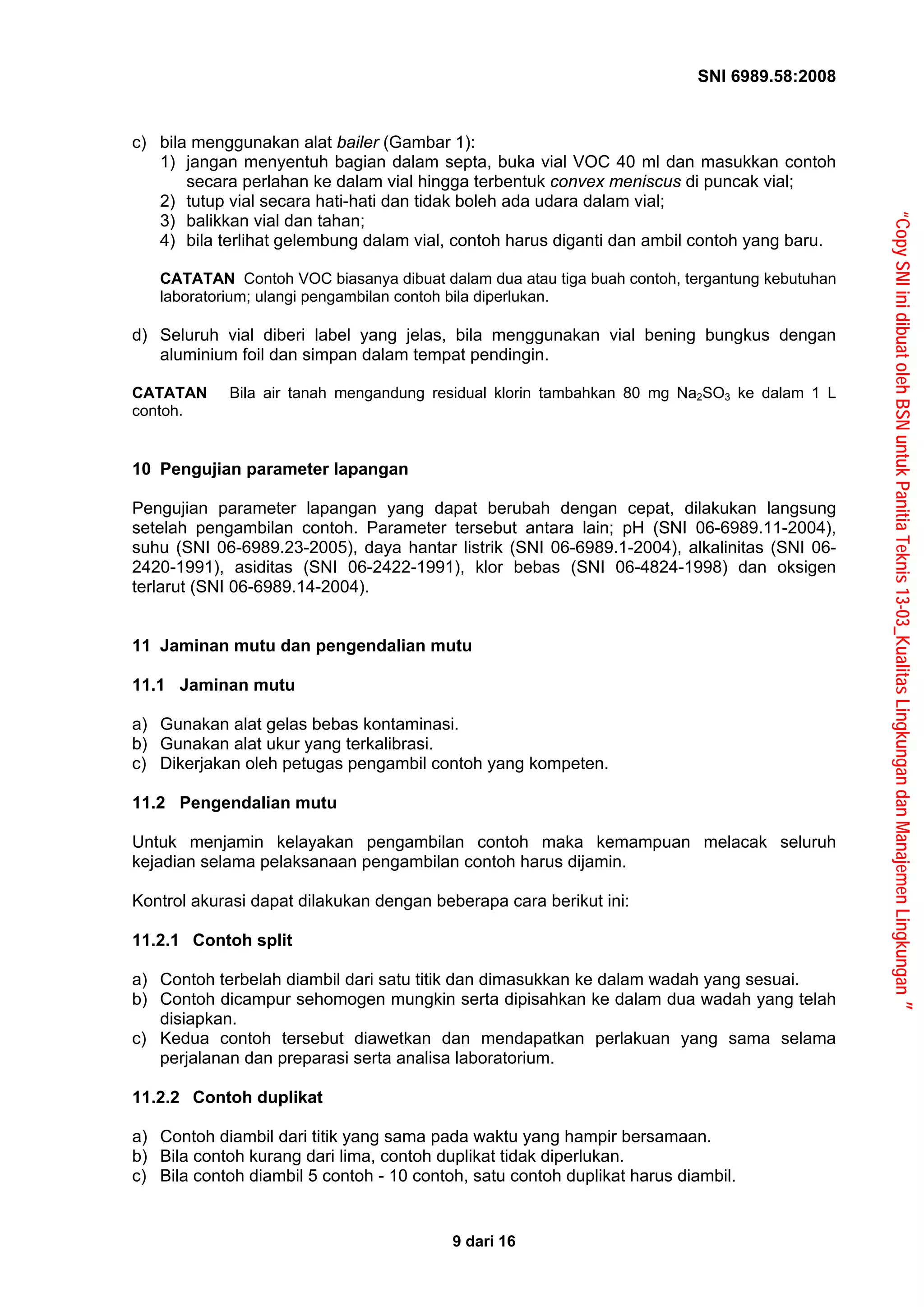 SNI 6989.58.2008 Metode Pengambilan Contoh Air Tanah | PDF
