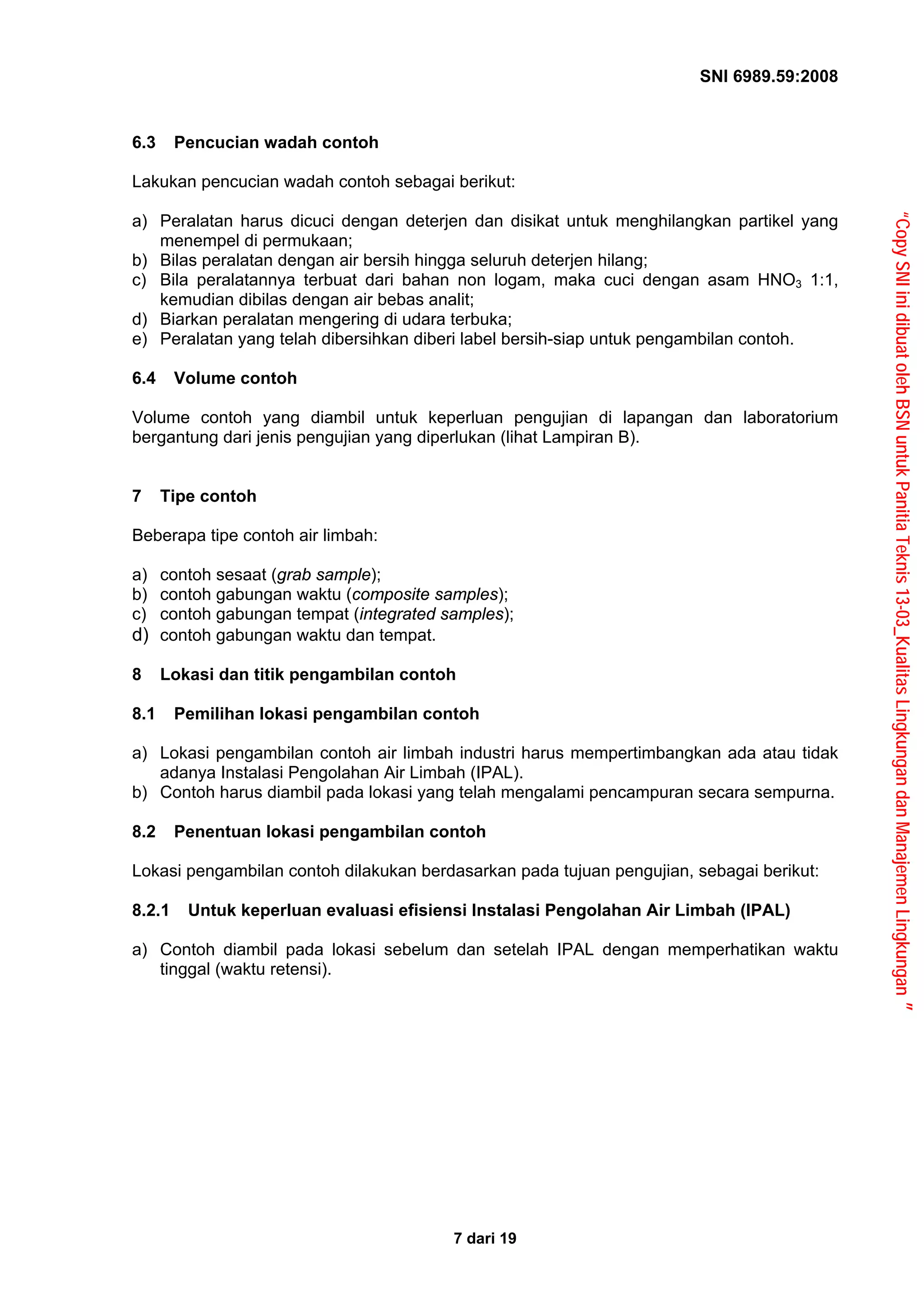 SNI 6989.59.2008 Metode Pengambilan Contoh Air Limbah | PDF