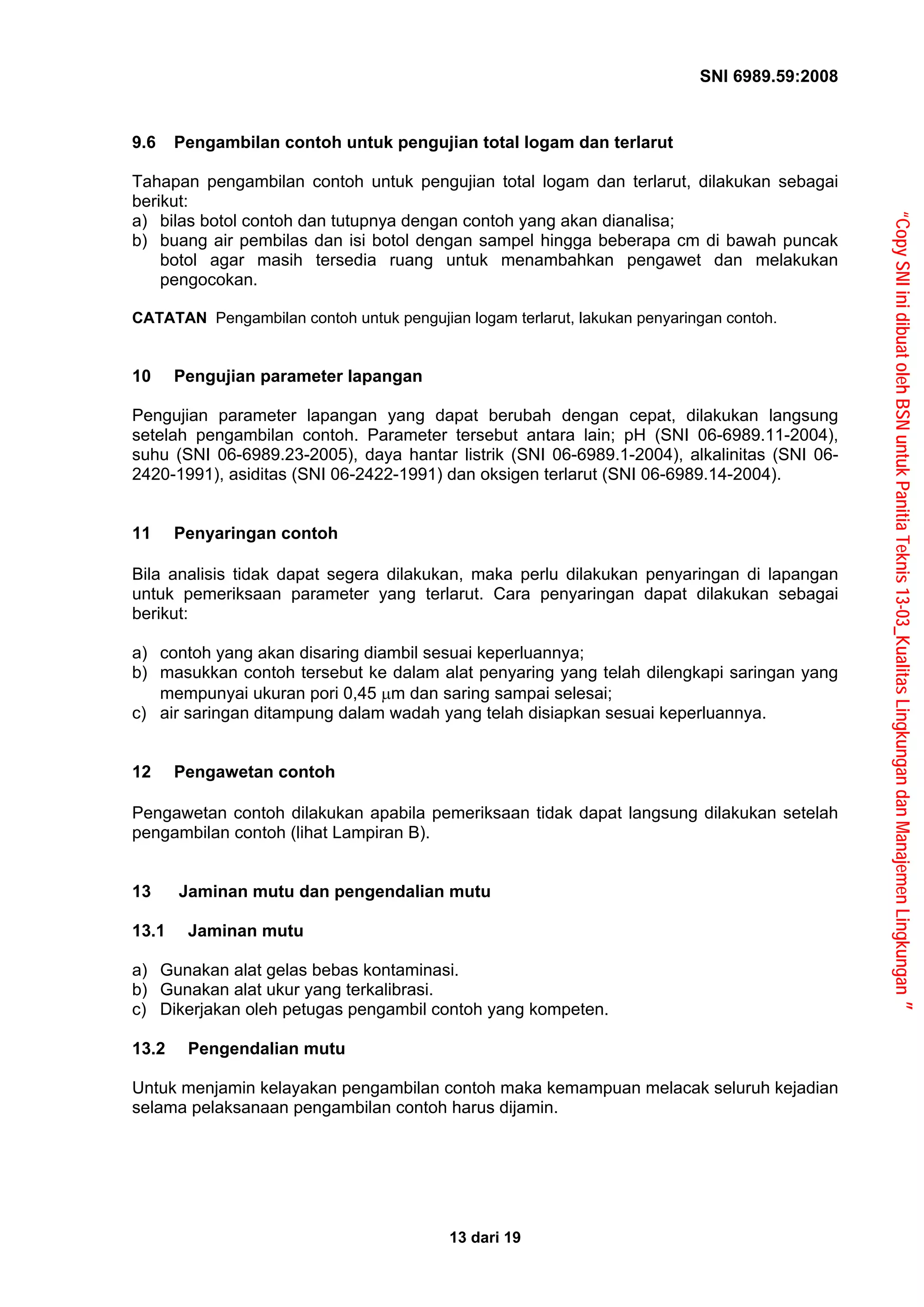 SNI 6989.59.2008 Metode Pengambilan Contoh Air Limbah | PDF