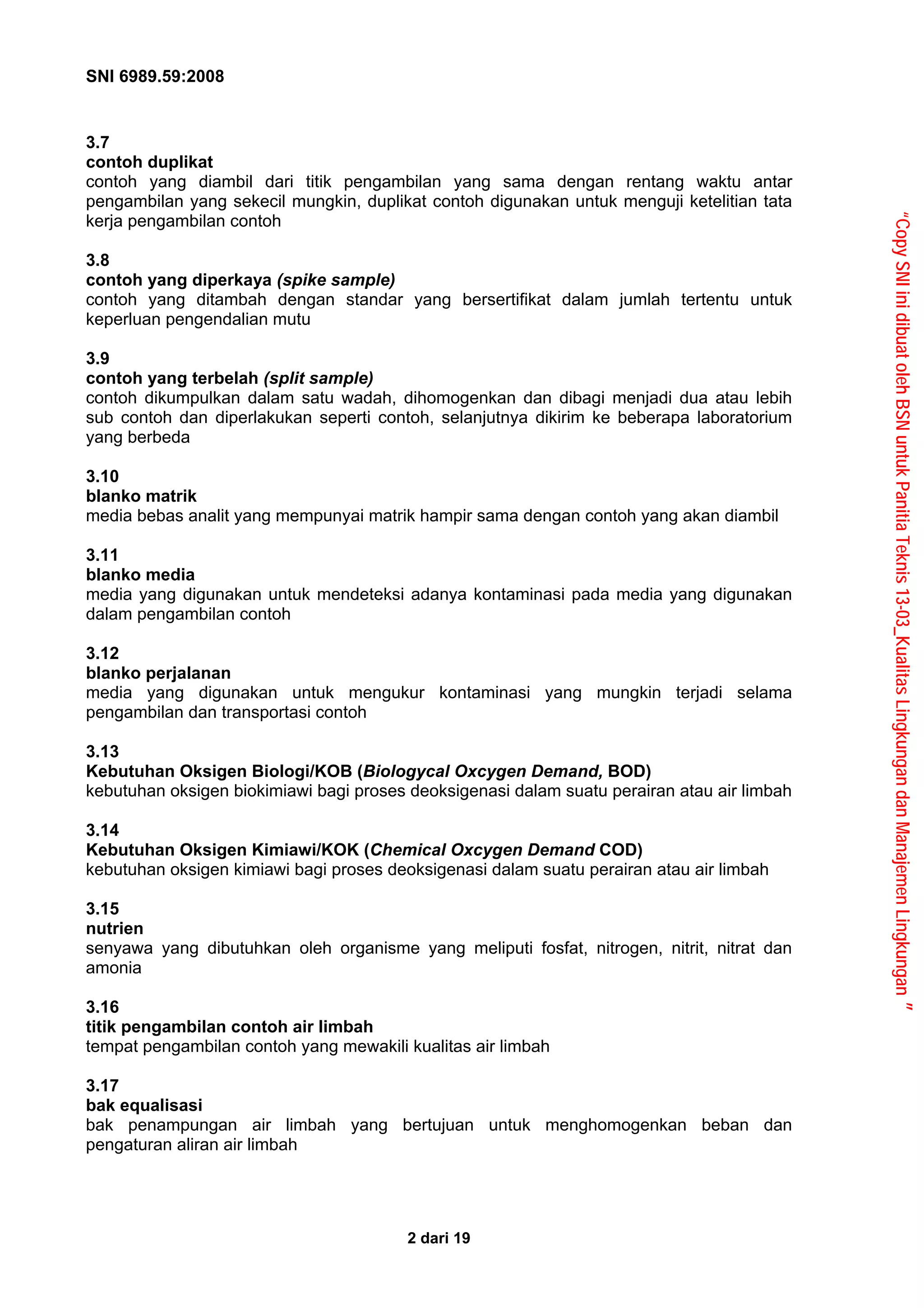 SNI 6989.59.2008 Metode Pengambilan Contoh Air Limbah | PDF