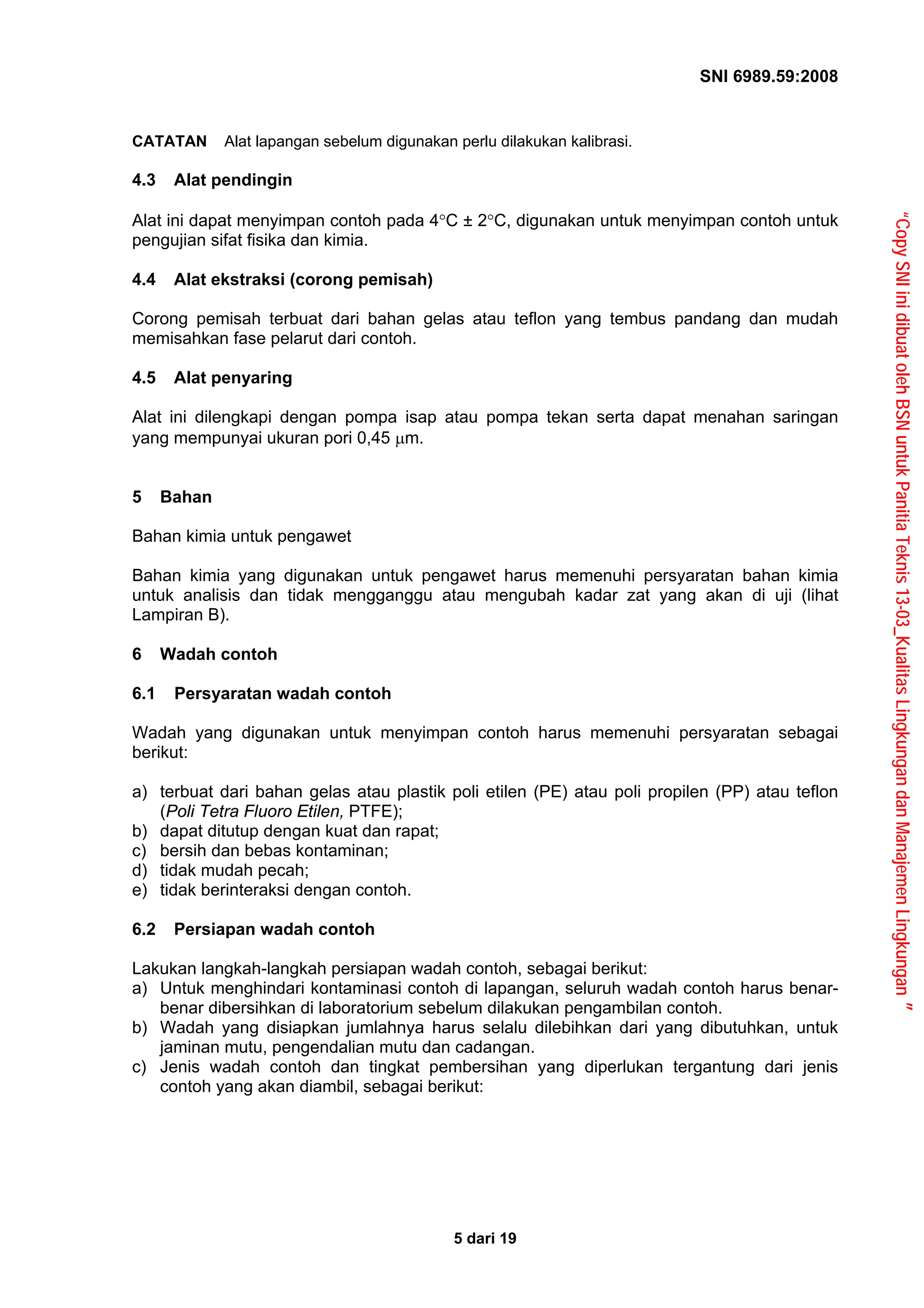 SNI 6989.59.2008 Metode Pengambilan Contoh Air Limbah | PDF