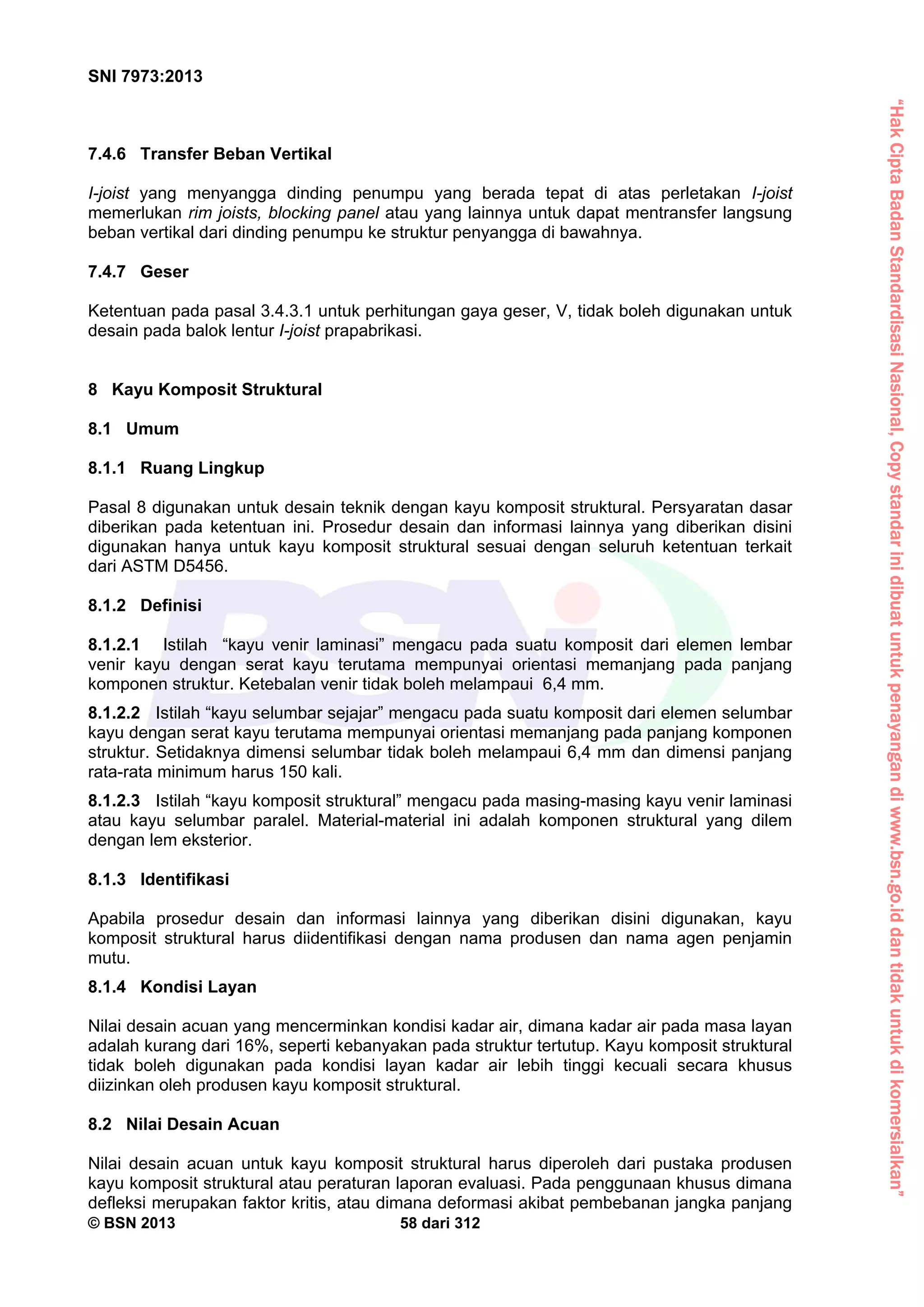 Sni 7973 2013 spesifikasi desain untuk konstruksi kayu | PDF