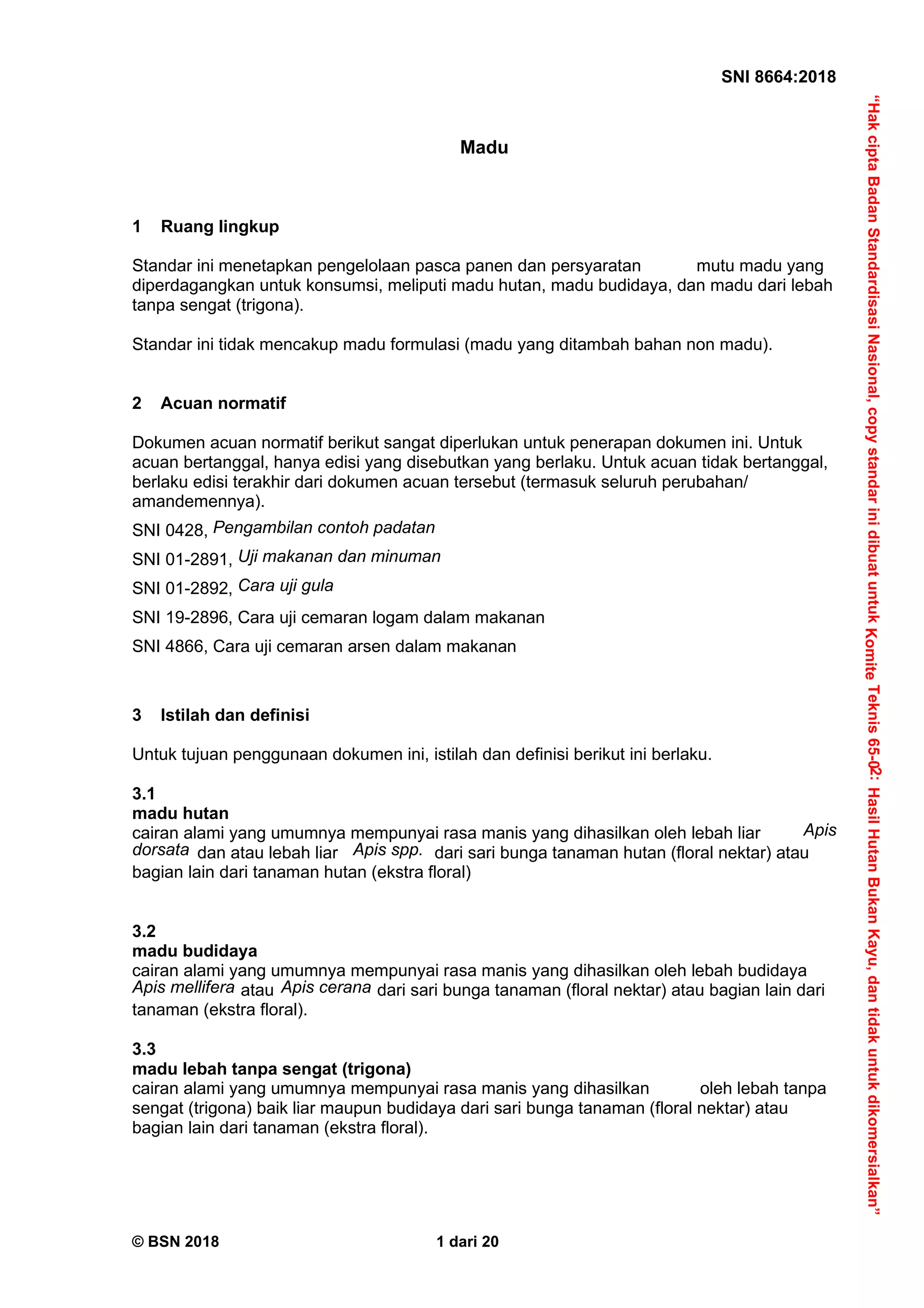 SNI 8664 2018 madu | PDF