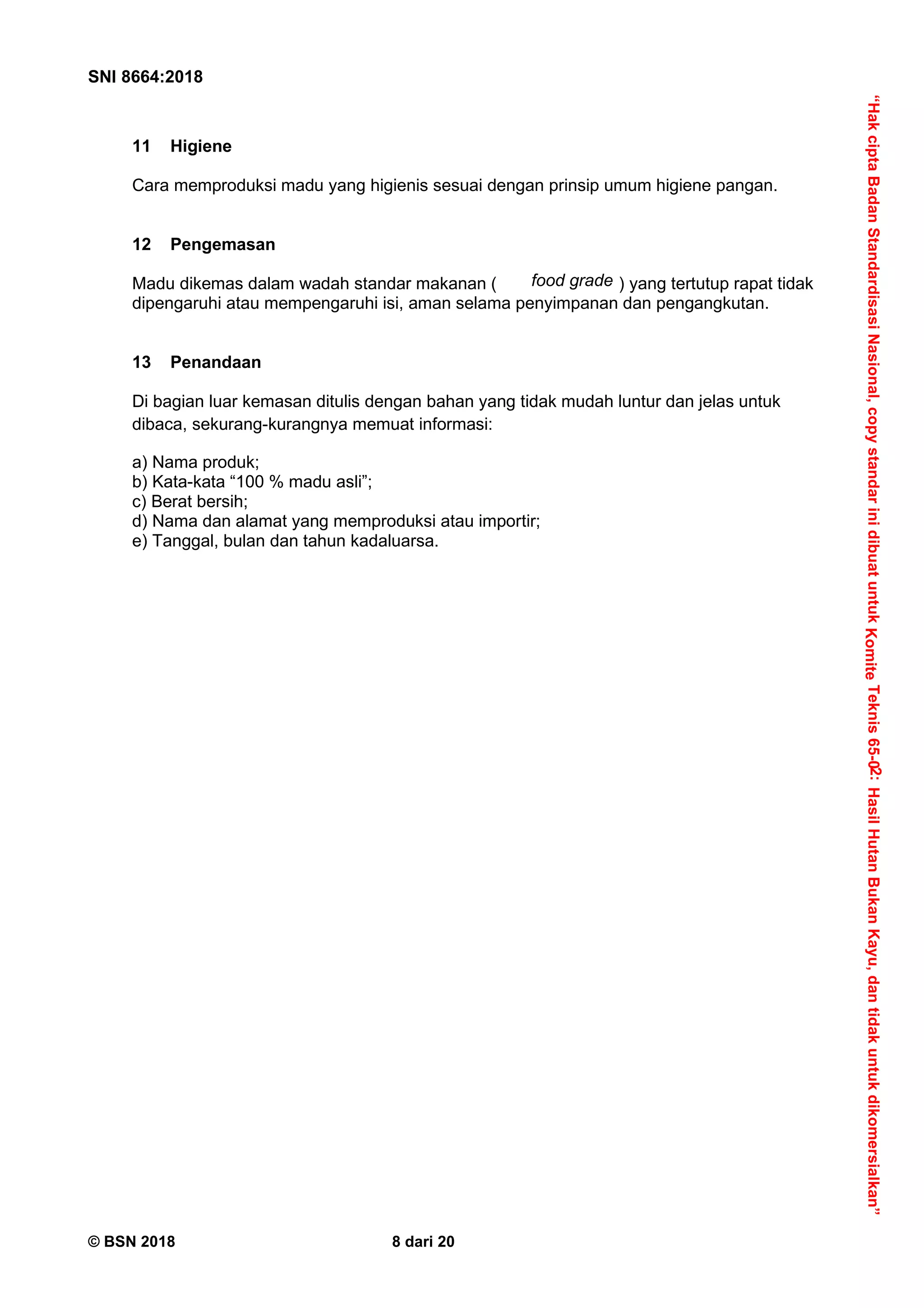 SNI 8664 2018 madu | PDF