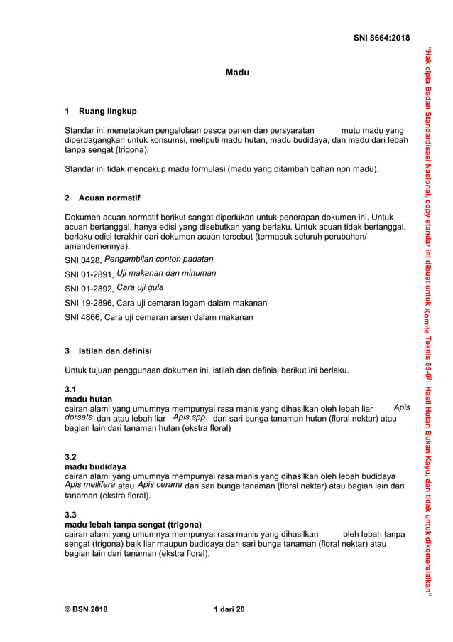 SNI 8664 2018 madu | PDF