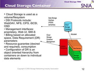 SNIA Cloud Storage Presentation | PPT
