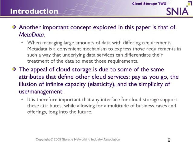 SNIA Cloud Storage Presentation | PPT