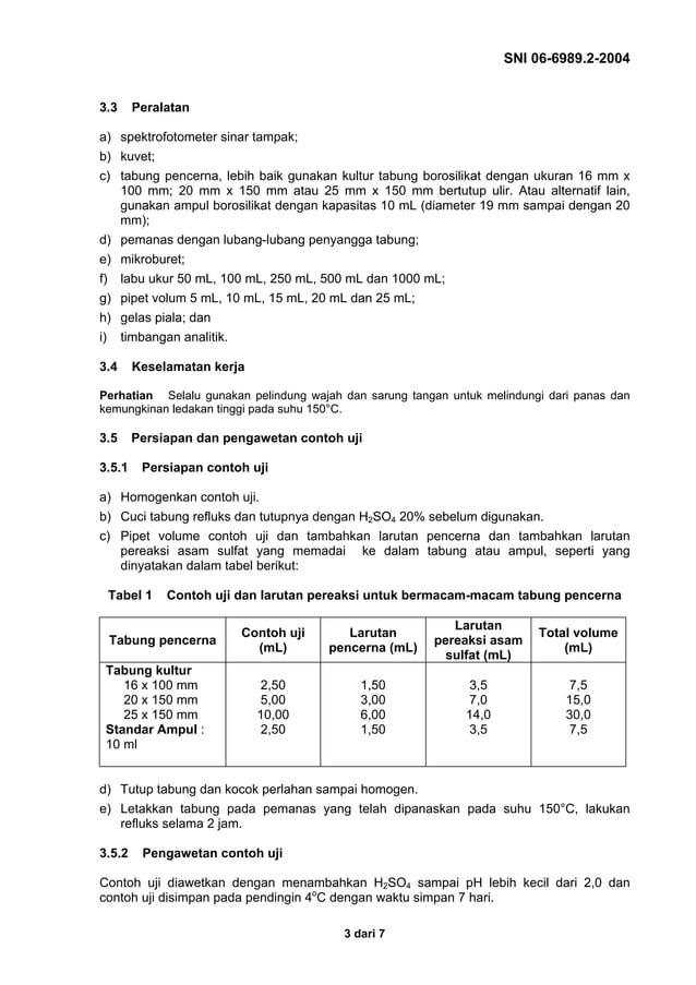 SNI 06-6989.2-2004 tentang Air dan Air Limbah - Bagian 2: Cara Uji ...