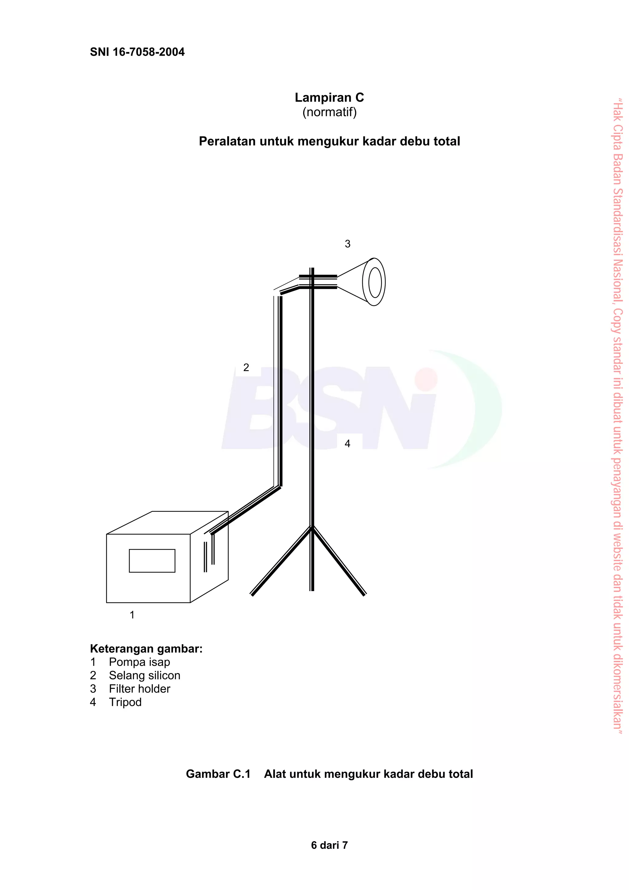 SNI 16-7058-2004 tentang Pengukuran Kadar Debu Total di Udara Tempat ...