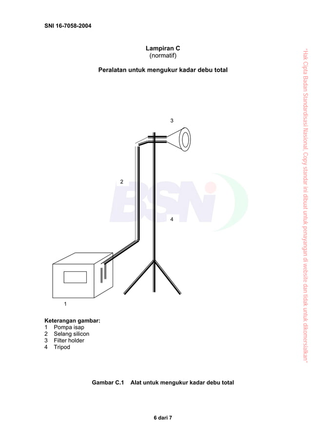 SNI 16-7058-2004 tentang Pengukuran Kadar Debu Total di Udara Tempat ...