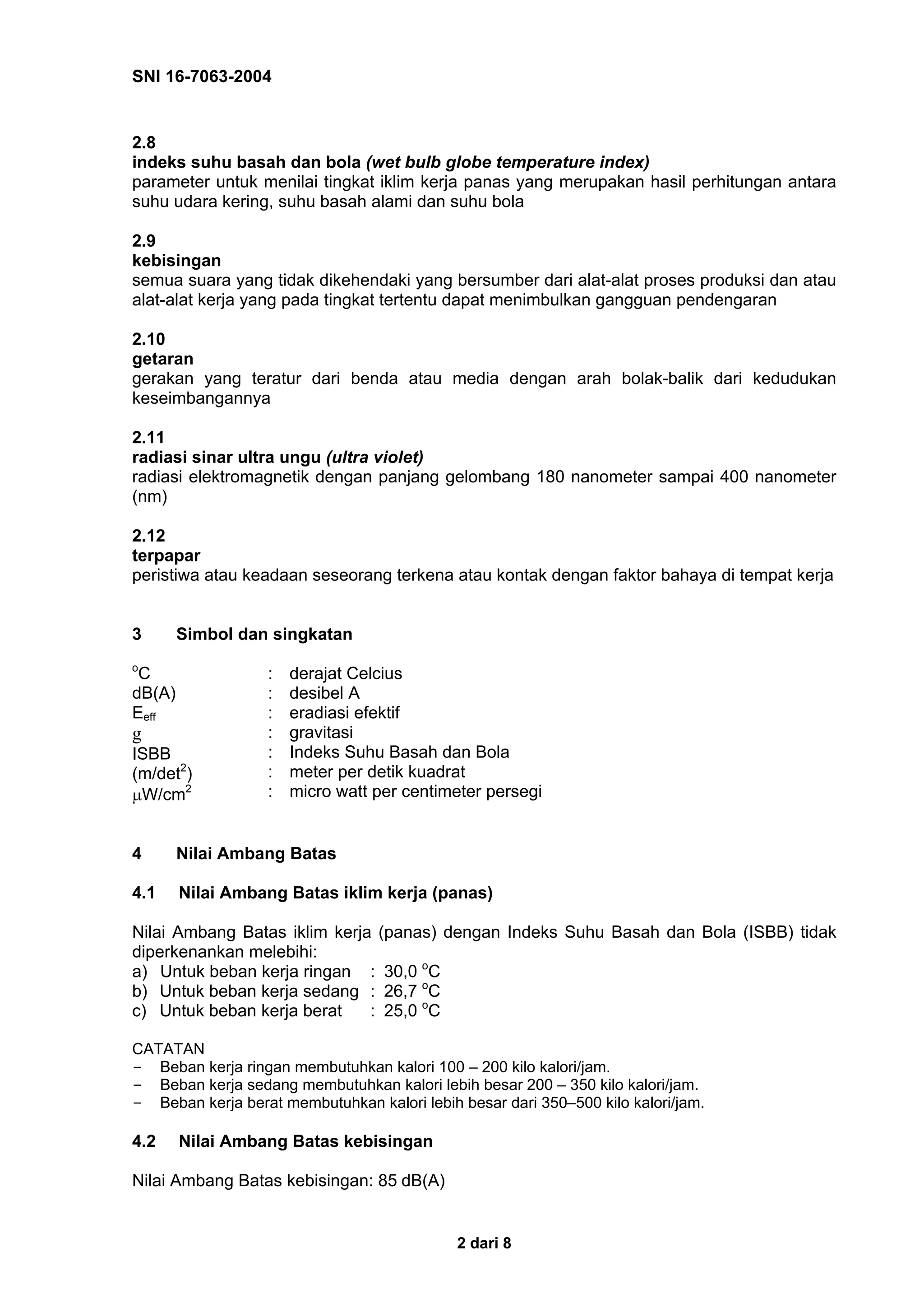 SNI 16-7063-2004 tentang Nilai Ambang Batas Iklim Kerja (Panas ...