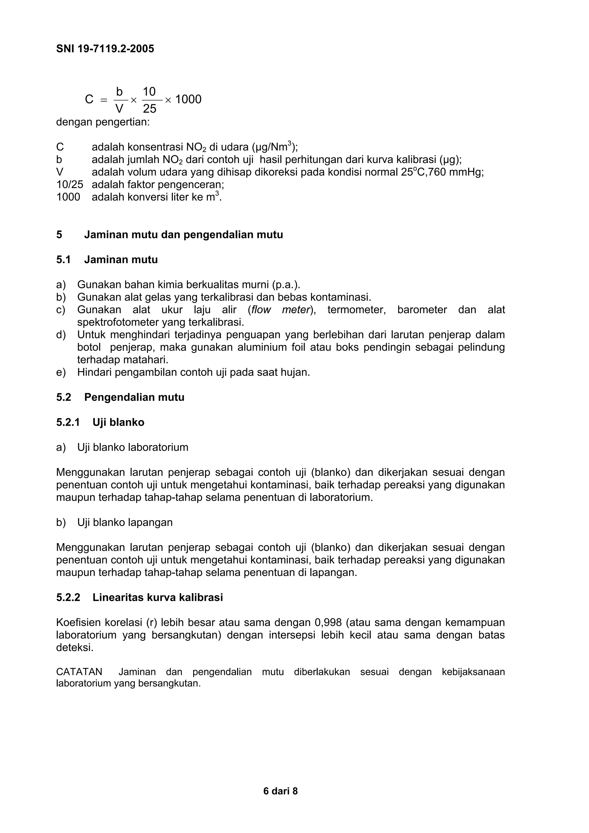SNI 19-7119.2-2005 tentang Udara Ambien - Bagian 2: Cara Uji Kadar ...