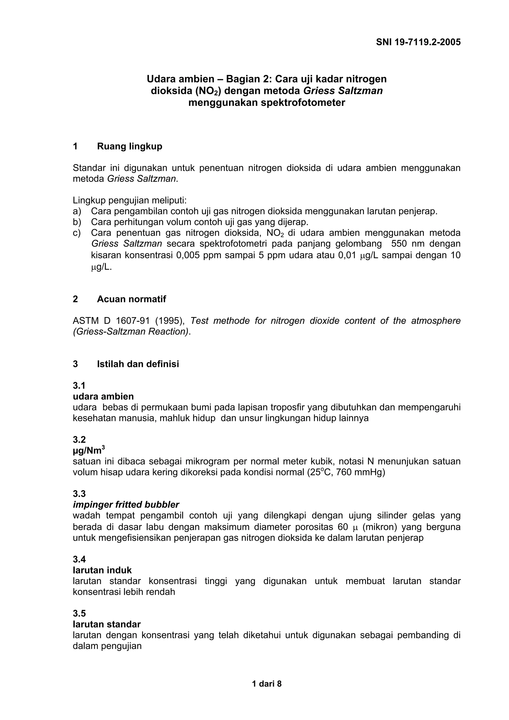 SNI 19-7119.2-2005 tentang Udara Ambien - Bagian 2: Cara Uji Kadar ...