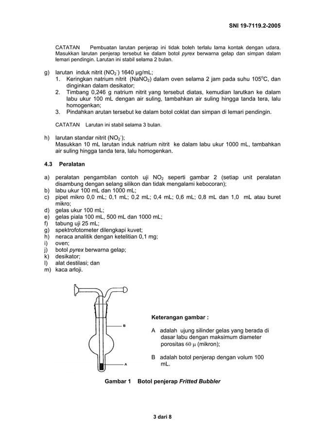 SNI 19-7119.2-2005 tentang Udara Ambien - Bagian 2: Cara Uji Kadar Nitrogen Dioksida (NO2 ...