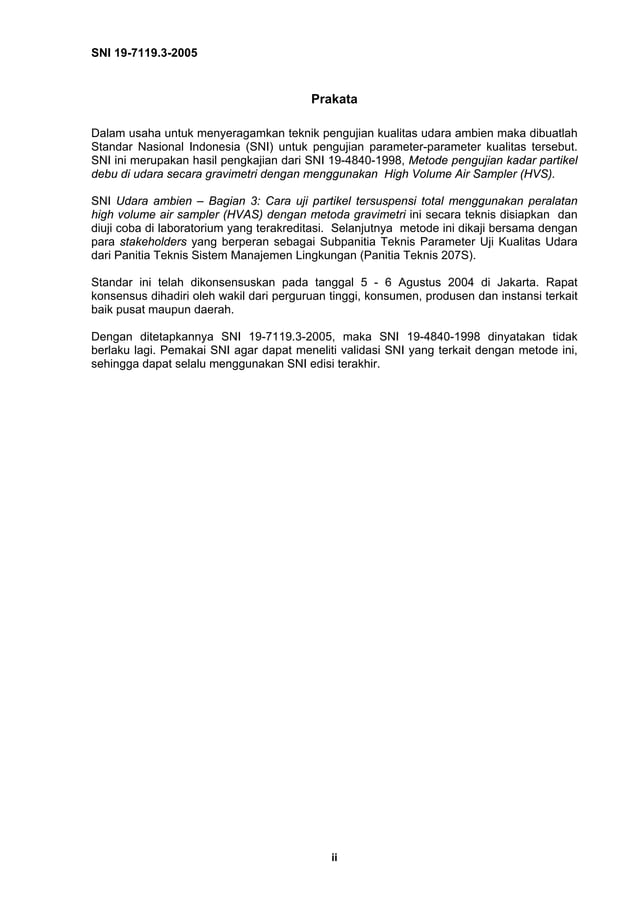 SNI 19-7119.3-2005 tentang Udara Ambien - Bagian 3: Cara Uji Partikel ...