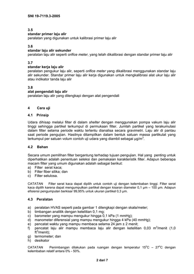 SNI 19-7119.3-2005 tentang Udara Ambien - Bagian 3: Cara Uji Partikel Tersuspensi Total ...