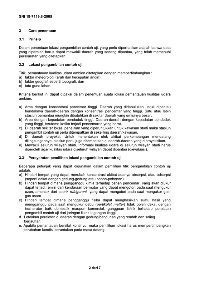 SNI 19-7119.6-2005 tentang Udara Ambien - Bagian 6: Penentuan Lokasi Pengambilan Contoh Uji ...
